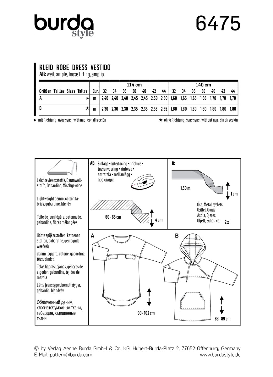 BURDA SEWING PATTERN B6475 WOMENS HOODED DRESS – The Dressmaker Fabrics